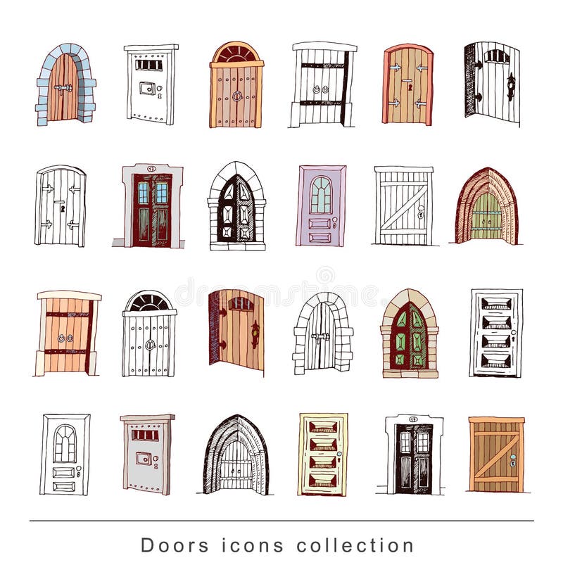 Set of Old Door Icon, Illustration Vector Stock Vector - Illustration ...
