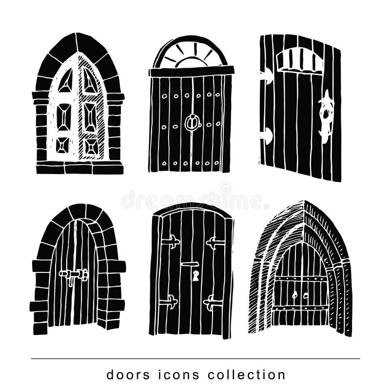 Set of Old Door Icon, Illustration Vector Stock Vector - Illustration ...