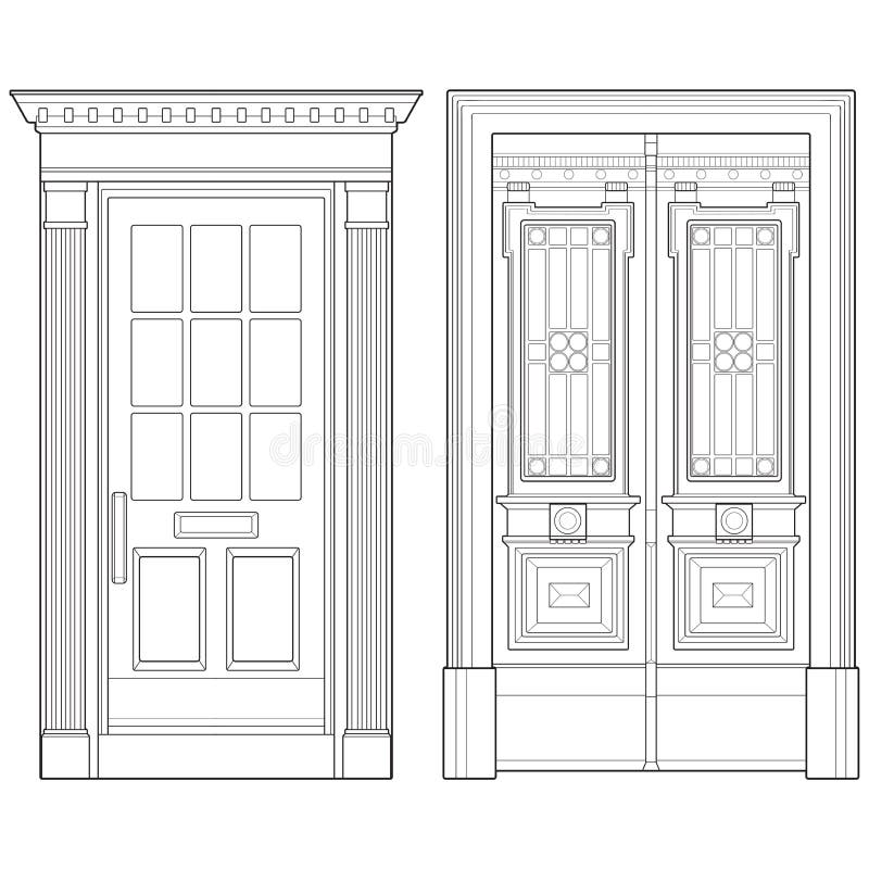 Old Door Line Vector Art. Old Door Isolated on White Background. Old ...