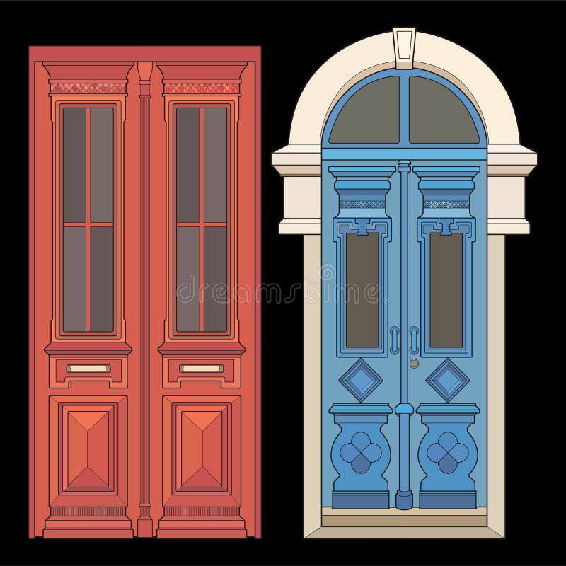 Set of Old Door Vector Art. Old Door Isolated on Black Background. Old ...