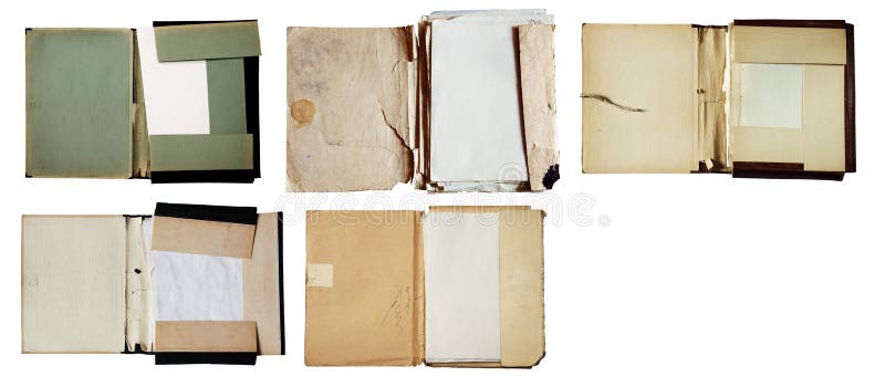 Set of Old Folders with Stack of Papers Stock Image - Image of antique ...