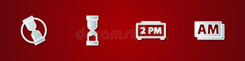 Set Old Hourglass, , Digital Alarm Clock and Clock am Icon. Vector ...