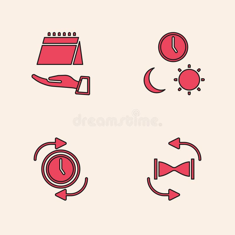 Set Old Hourglass with Sand, Calendar, Day Night Time and Clock Arrow ...