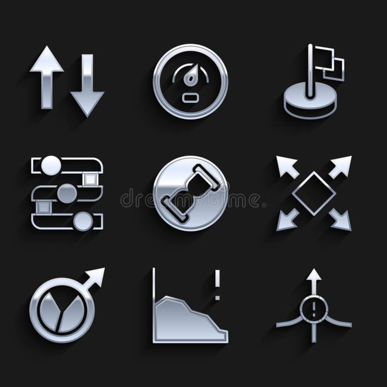 Set Old Hourglass with Sand, Financial Growth Decrease, Arrow, Many Ways Directional Arrow ...