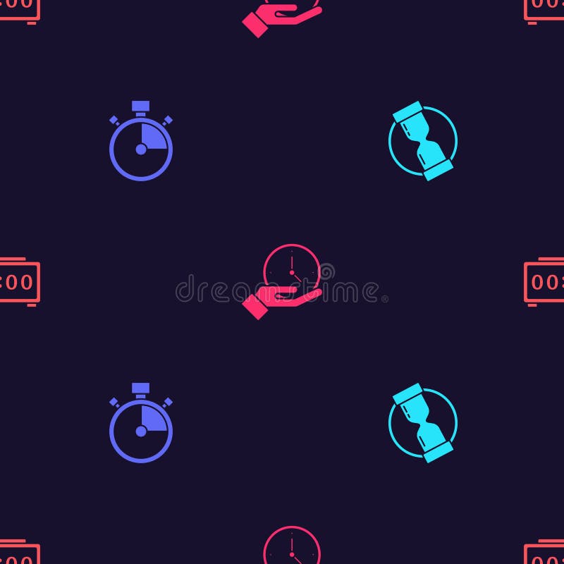 Set Old Hourglass, Stopwatch, Clock and Digital Alarm Clock on Seamless ...