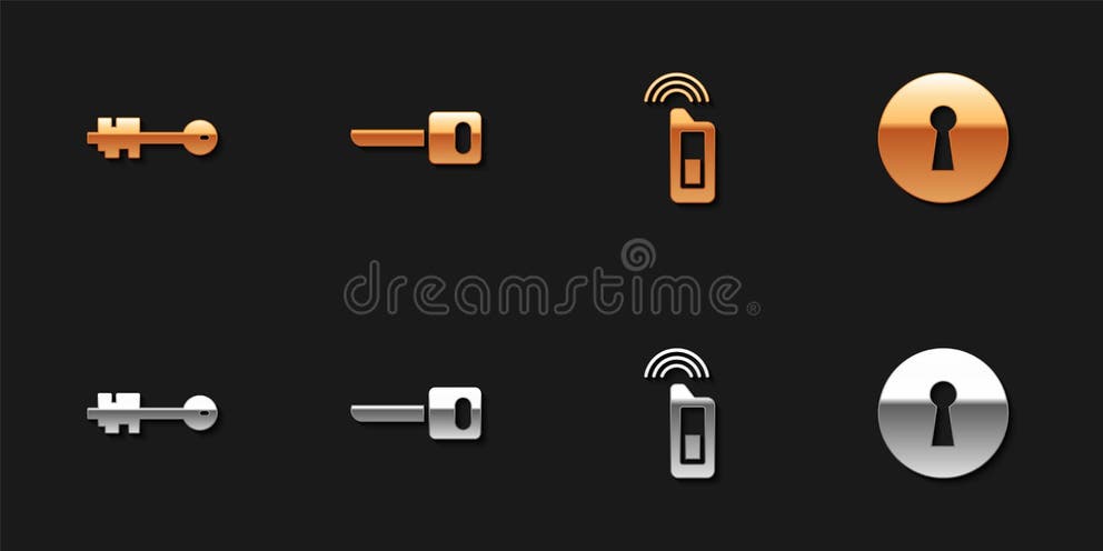 Set Old Key, Key, Car with Remote and Keyhole Icon. Vector Stock Vector ...