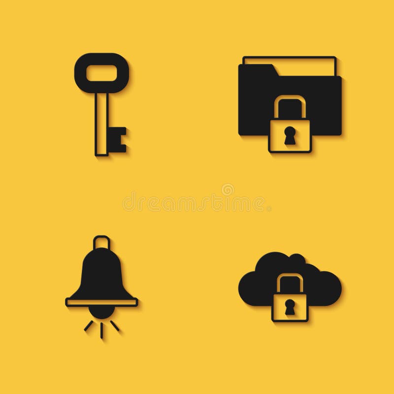 Set Old Key, Cloud Computing Lock, Ringing Alarm Bell and Folder and ...