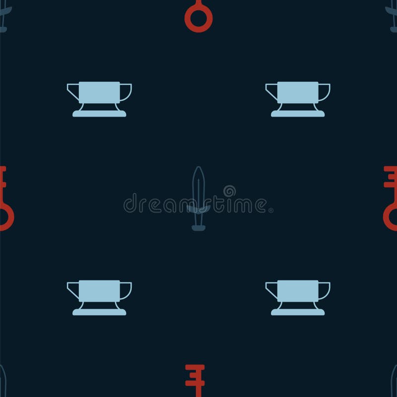 Set Old Key, Medieval Sword and Blacksmith Anvil Tool on Seamless ...