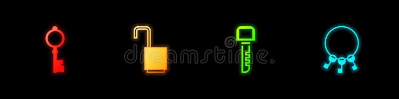 Set Old Key, Open Padlock, Key and Bunch of Keys Icon. Vector Stock ...