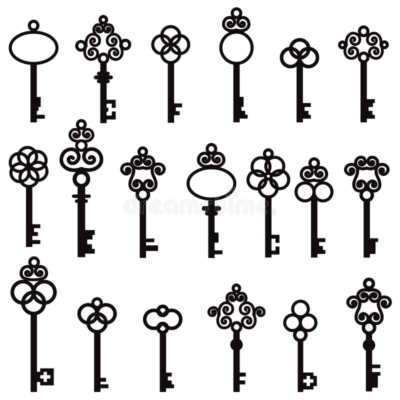 Set of Old Keys with Decorative Elements in Retro Style Stock Vector ...