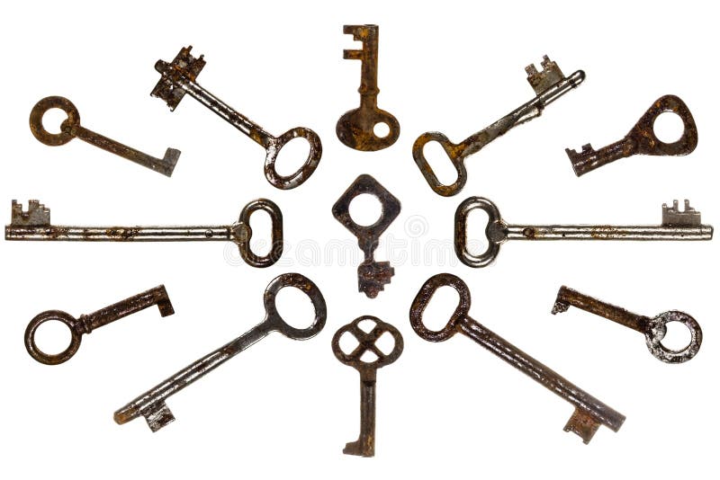 Set of Old Keys, Isolated on White Background Stock Image - Image of ...