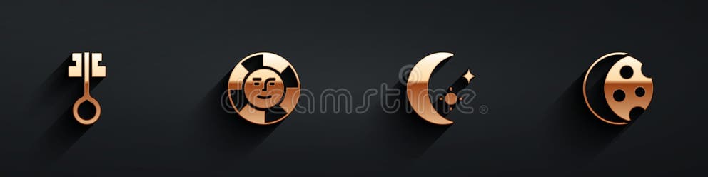 Set Old Magic Key, Sun, Moon and Stars and Eclipse of the Sun Icon with ...