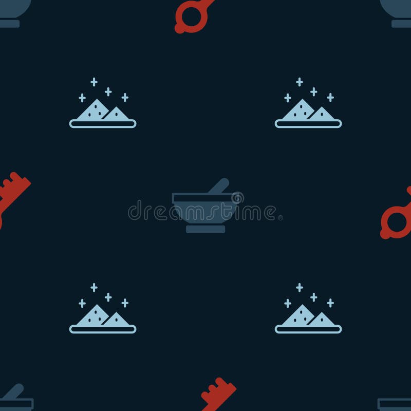 Set Old Magic Key, Witch Cauldron and Magic Powder on Seamless Pattern ...