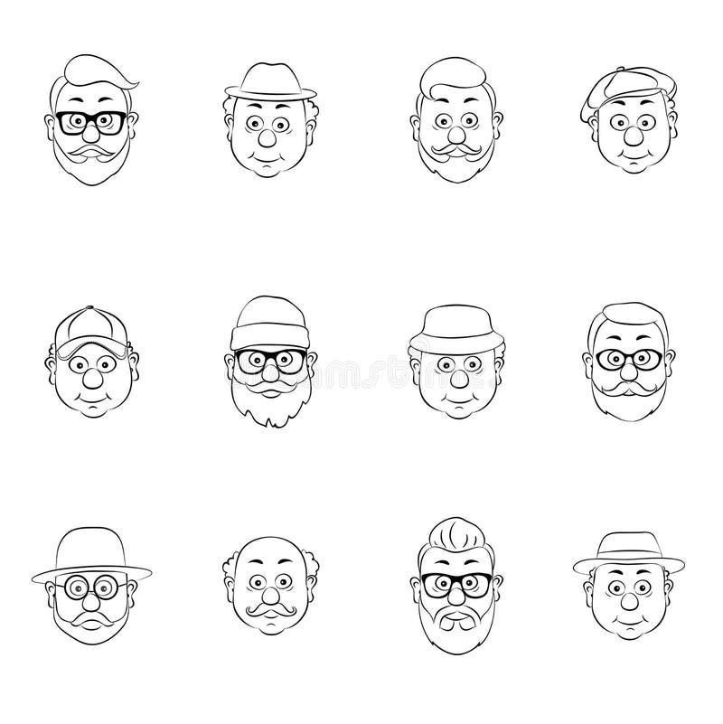 Set of Old Men Face Icons. Vector Illustration.Cartoon Design Stock ...