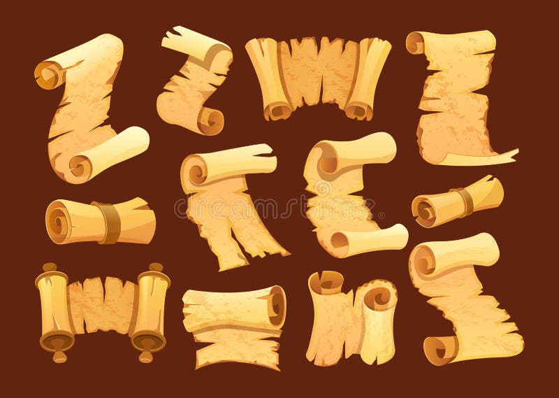 Set Old Paper Scroll. Horizontal and Vertical Ancient Rolled Manuscript ...