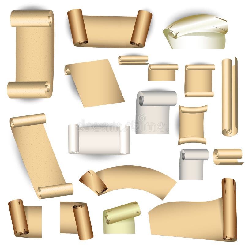 Set of old paper scrolls stock illustration. Illustration of parchment ...