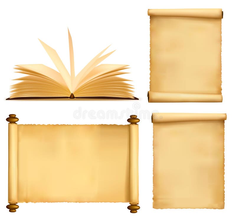Set of Old Paper Sheets and Book. Stock Vector - Illustration of design ...