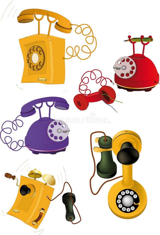 Funny Retro Cartoon Phone Icon Set Stock Vector - Illustration of comic ...