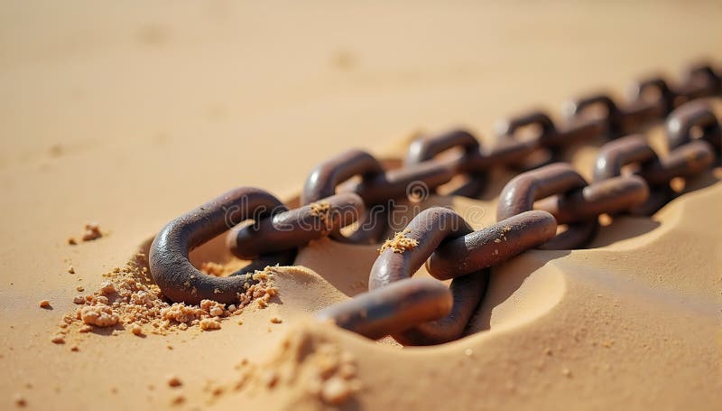 A Set of Old, Rusted Chains Partially Buried in Desert Sand ...