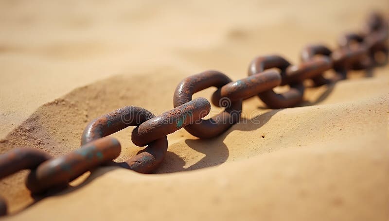 A Set of Old, Rusted Chains Partially Buried in Desert Sand ...