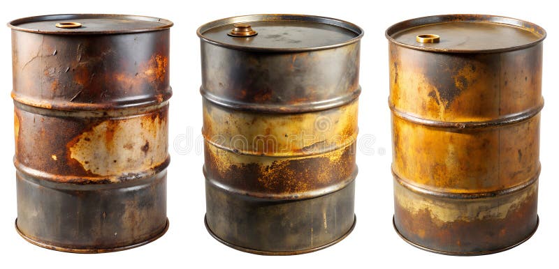 A Set of Old and Rusty Barrels on a White Background Stock Photo ...