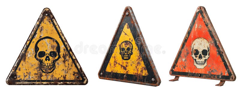 Set of Old Rusty Warning Signs with Skull Symbol Isolated on a ...