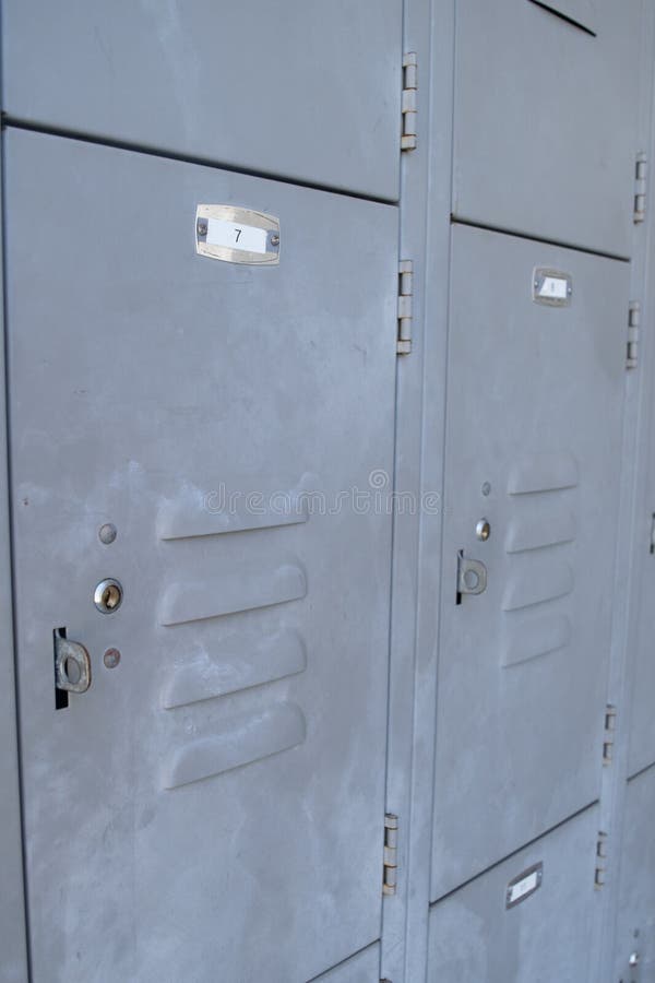 Close Up of Grey Metal Lockers for Personal Storage Stock Image - Image ...