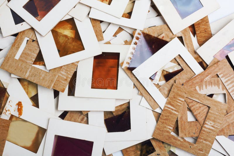 Set of Old Slides, Photos and Film on Table Stock Image - Image of ...