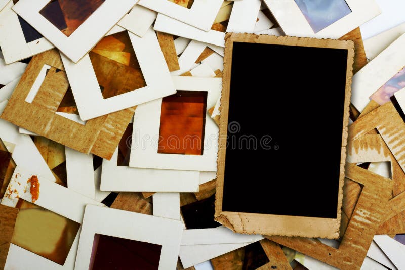 Set of Old Slides, Photos and Film on Table Stock Photo - Image of ...