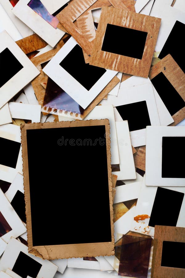 Set of Old Slides, Photos and Film on Table Stock Photo - Image of ...