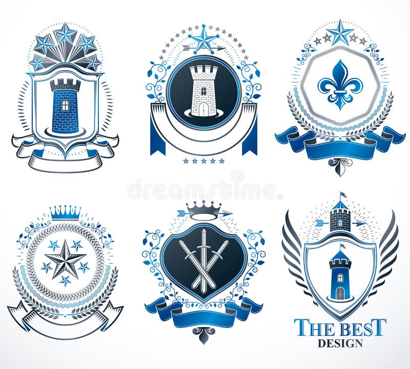 Set of Old Style Heraldry Vector Emblems, Vintage Illustrations Stock ...