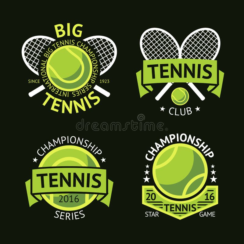 Set of Old Style Tennis Labels with Ball and Rackets. Vector Stock ...