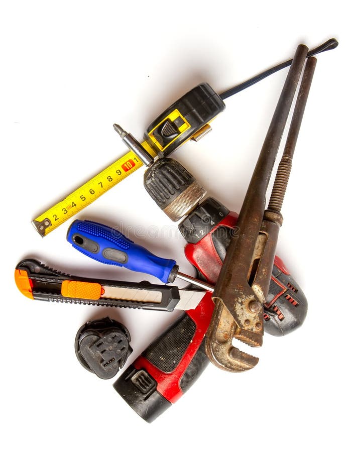 Set Old Used but Necessary Household Tools on a White Background Stock ...