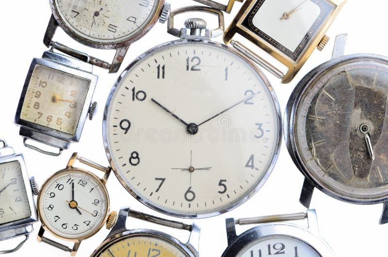 Set of Old Watches Isolated on White Background Stock Photo - Image of ...