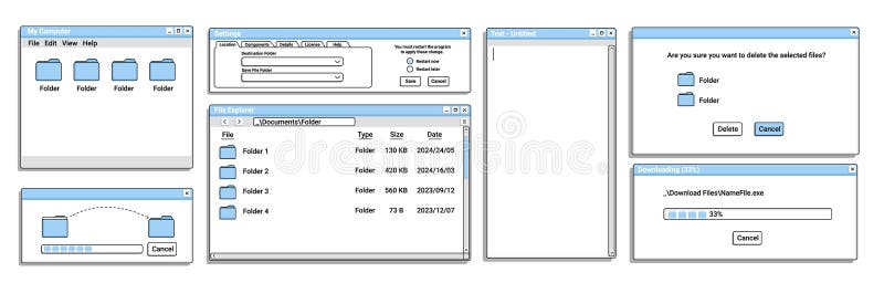 Set of Old Window for Operating System on Blue Color. Digital Loading ...