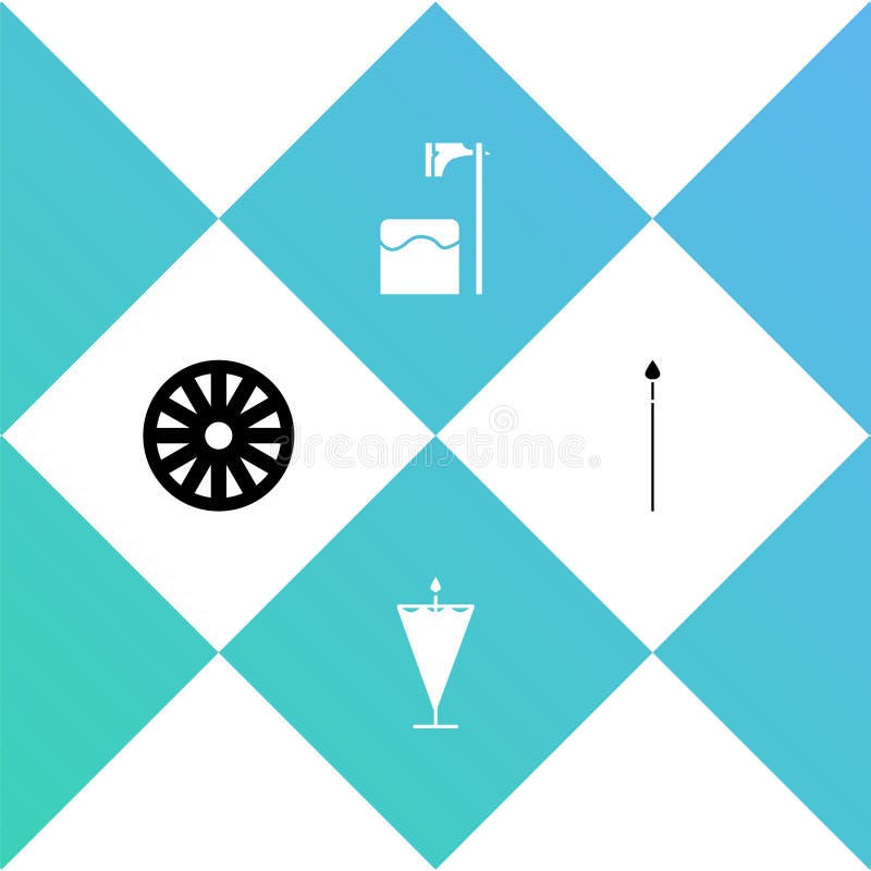 Set Old Wooden Wheel, Medieval Flag, Executioner Axe in Tree Block and ...