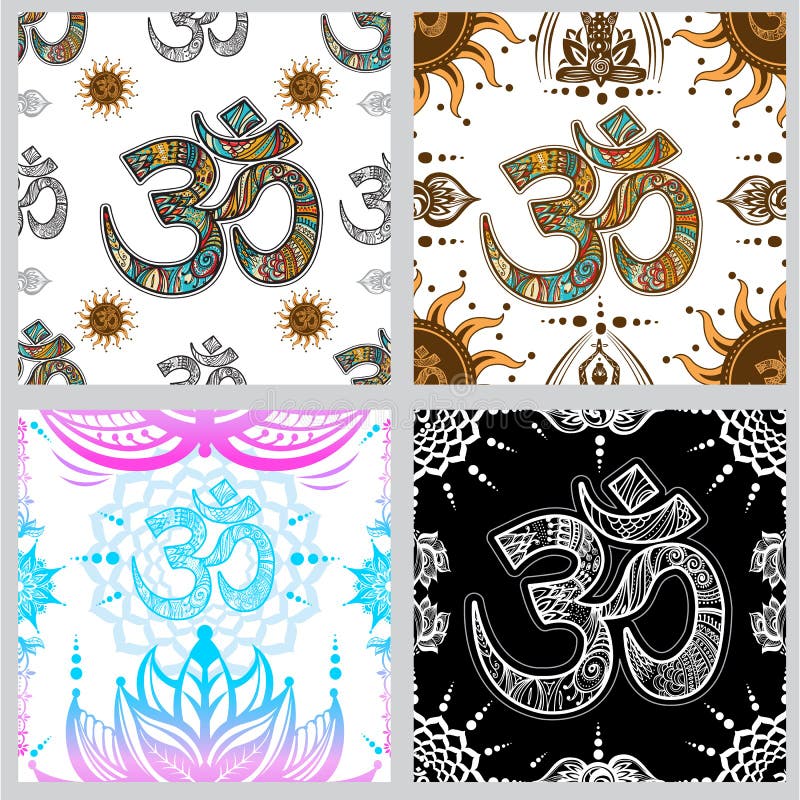 Set of Om Symbol Seamless Pattern Stock Vector - Illustration of sacred ...