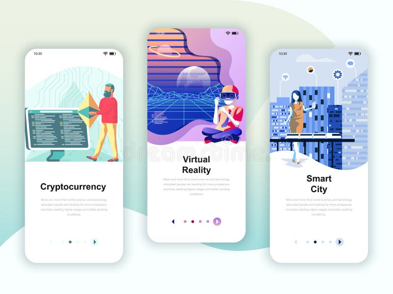 Set of UI, UX, GUI Screens Cryptocurrency App Flat Design Template for ...