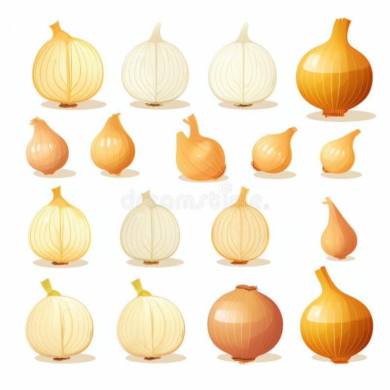 Large Icon Set of Onions: Realistic yet Stylized Vector Graphics Stock ...