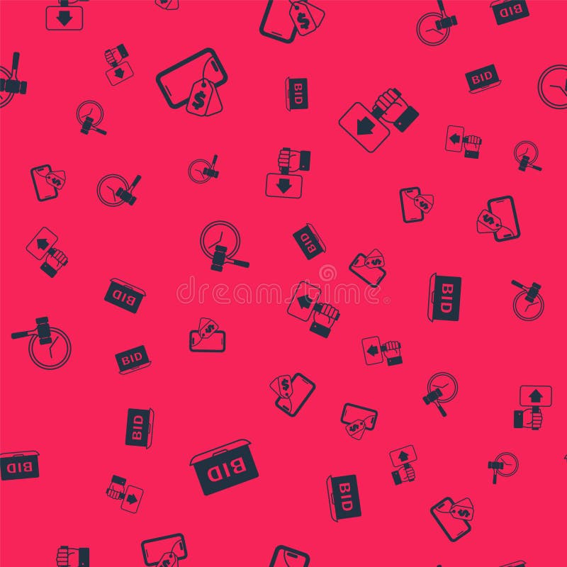 Set Online Auction, Auction Hammer and Hand Holding Paddle on Seamless ...