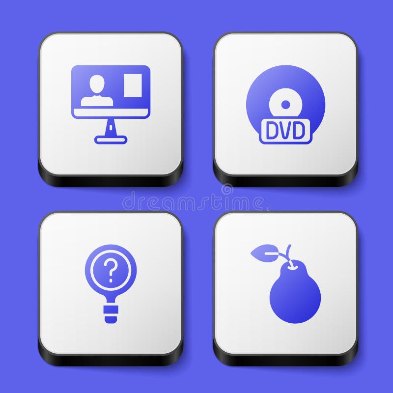 Set Online Class, CD or DVD Disk, Unknown Search and Pear Icon. White ...