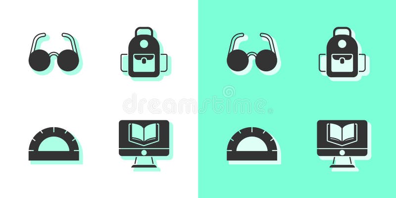 Set Online Class, Glasses, Protractor Grid and School Backpack Icon ... Set Online Class, Glasses, Protractor Grid and School Backpack Icon ...