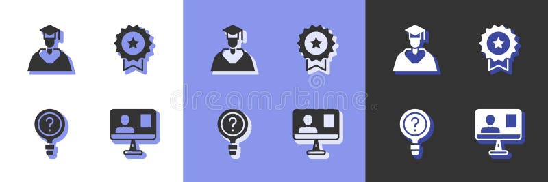 Set Online Class, Graduate and Graduation Cap, Unknown Search and Medal ...