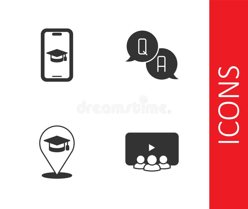 Set Online Class, Graduation Cap on Mobile, Education and Question and ...