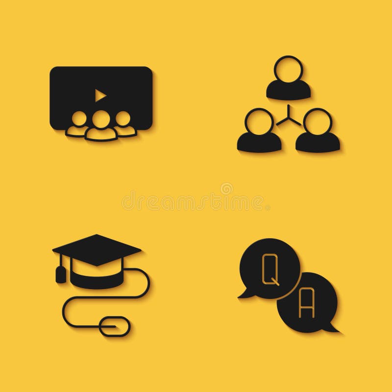 Set Online Class, Question and Answer, Graduation Cap with Mouse and ...