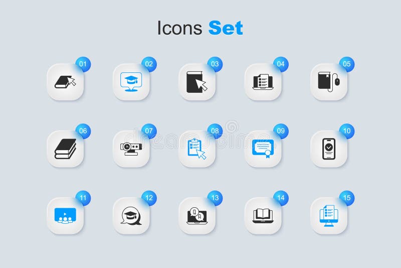 Set Online Class, Web Camera, Graduation Cap Speech Bubble, Quiz, Test ...