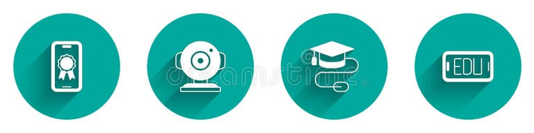 Set Online Education with Diploma, Web Camera, Graduation Cap Mouse and ...