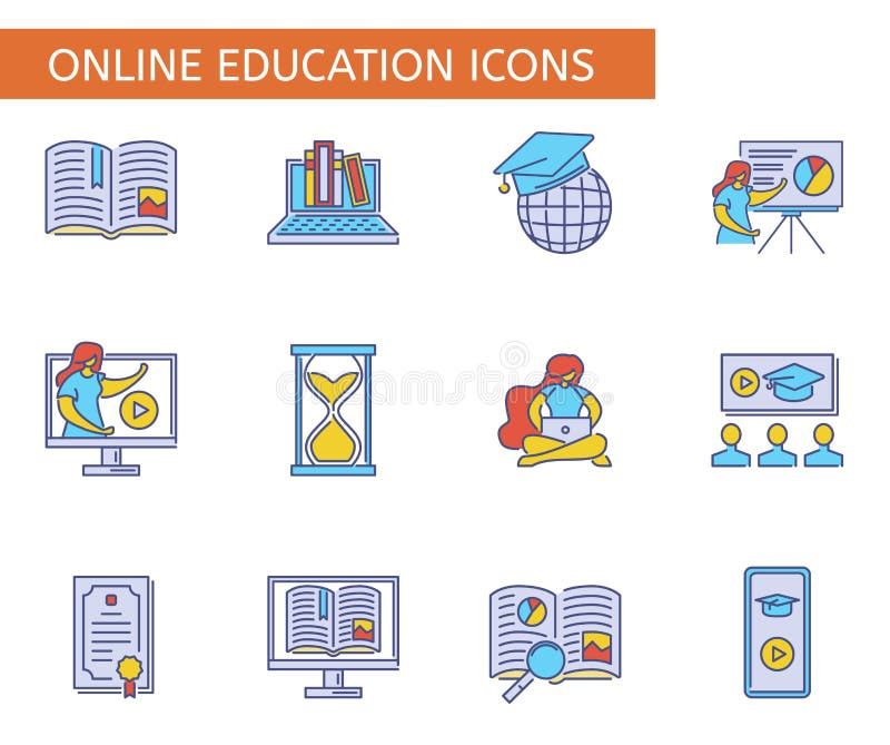 Set of Online Education Symbols. Collection of E-learning Icons Stock ...