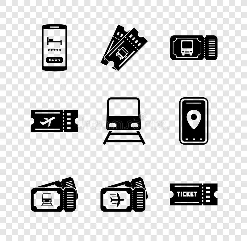Set Online Hotel Booking, Bus Ticket, Train, Airline, Ticket, and Icon ...