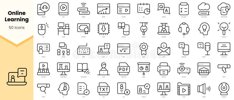 Set of Online Learning Icons. Simple Line Art Style Icons Pack Stock ...